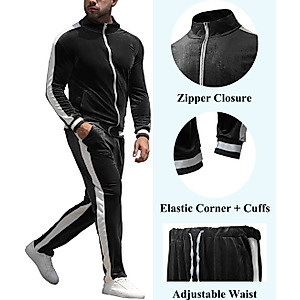 YAOGRO Velour Tracksuit Sweatsuit Set:Men's Jogging Suits Full Zip Casual Jackets Pants 2 piece Outfit Athletic Workout Black
