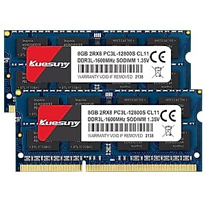KUESUNY 16GB Kit (8GBX2) DDR3L-1600 Sodimm RAM, PC3L-12800/PC3L-12800s Memory 204 Pin 1.35V/1.5V CL11 Non-ECC Unbuffered 2RX8 Dual Rank for Laptop Notebook