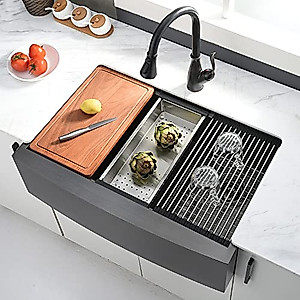 30 Inch Farmhouse Kitchen Sink Black Stainless Steel-SOMRXO Farmhouse Sink Workstation Kitchen Sink Black Stainless Steel Farmhouse Sink Single Bowl Kitchen Sink