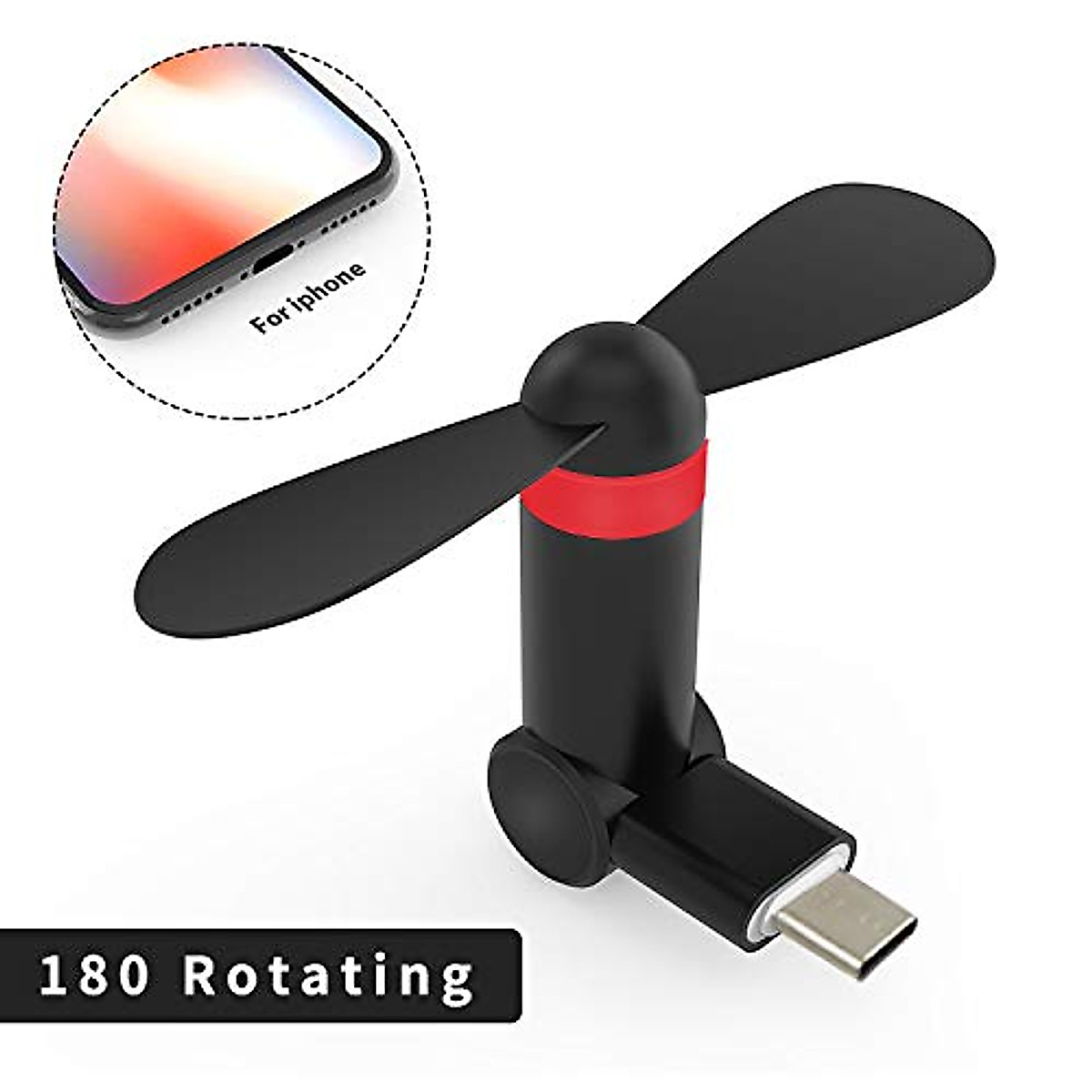 Type C Mini Fan(2 pack), 180 Rotating Portable USB-C Cool Cooler Mobile Phone Fan Compatible with Pixel 3/ 3XL/ 2XL/ HTC/Huawei/LeEco/Samsung/Essential PH-1 and More