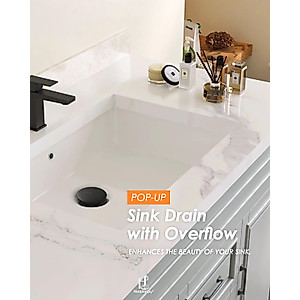 Matte Black ABS Pop Up Sink Drain with Overflow for Bathroom Vessel Sink Lavatory Vanity Bathroom Sink Drains-Easy Installation- Leakage Proofing, Amatte Black