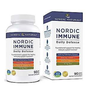 Nordic Naturals Nordic Immune Daily Defense - 90 Soft Gels - Vitamin C, Vitamin D3, Zinc & Elderberry Extract - Immune Support, Antioxidant - Non-GMO - 30 Servings