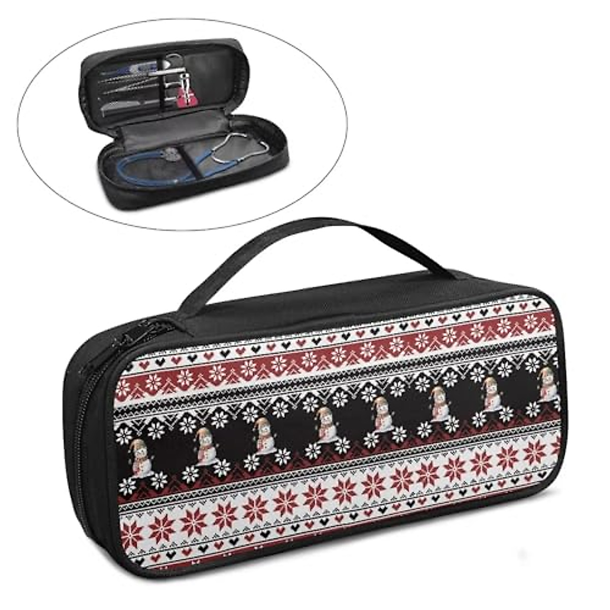 Rnyleeg Aztec Stethoscope Holder Case with Handle Christmas Snowman Print Stethoscope Accessories for Nurse Portable Stethoscope Case
