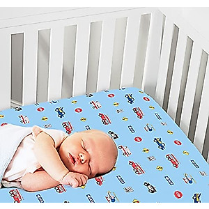 Baby Boy Fitted Crib Sheet Police, Fire and Rescue, 100% Soft Breathable Microfiber Baby Sheet, Fits Standard Size Crib Mattress 28in x 52in, Nursery Sheet