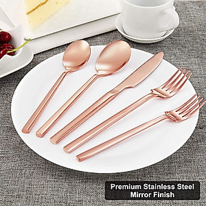 Rose Gold Silverware Set, 20-Piece 18/10 Stainless Steel Flatware Set, Cutlery Tableware Set Service for 4, Modern Utensil Set for Home Party Wedding Gift