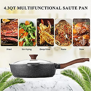 SENSARTE Nonstick Deep Frying Pan Skillet, 11-inch Saute Pan with Lid, Stay-cool Handle, Chef Pan Healthy Stone Cookware Cooking Pan, Induction Compatible, PFOA Free