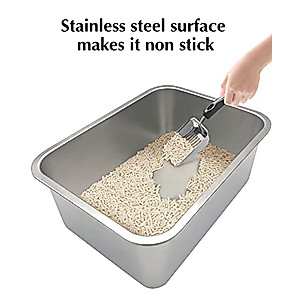 VCEPJH 2 Pcs Stainless Steel Litter Box for Cats Metal Litter Pan with High Sides Odor Control Non Stick Easy to Clean Rustproof (15.7'' x 11.8'' x 5.9'')