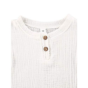 Baby Boys Short Sleeve T-Shirt Tops Elastic Waistband Shorts Set Toddler2Pcs Summer Outfits Clothes (Linen White + Strips, 2-3T)