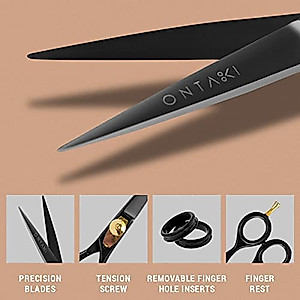 Ontaki 5.5" Beard & Hair Trimming Scissors - Professional Japanese Steel Hand-Forged Barber Shears for Mustache, Bangs, Men, Pets (Gold & Black) - Hair Scissors