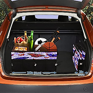 Gorgeous Butterfly Retro Purple Trunk Organizer Large Storage Groceries Bag for Car Trunk with Dividers Back Seat SUV Organizers Collapsible Adjustable Auto Trunk Cargo Box