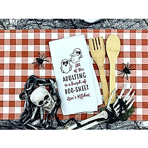 CANARY ROAD Personalized Funny Ghost Halloween Towel | Custom Halloween Dish Towel | Personalized Kitchen Decor | Halloween Decoration | Gift for Wine Lover Towel | Fall Kitchen Towel | Fall Decor