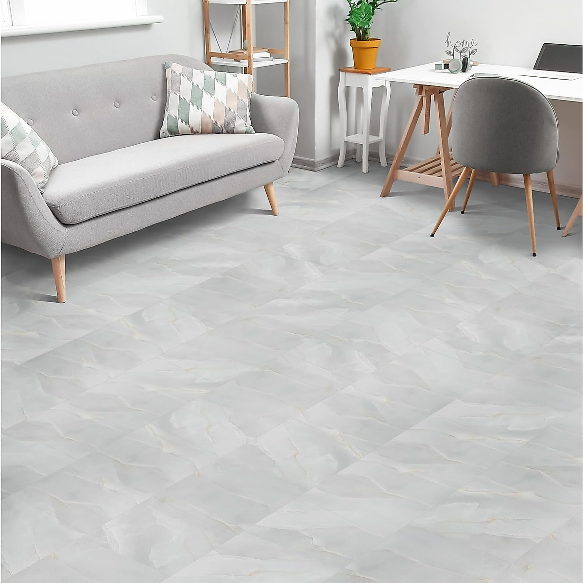 Palazzo Self Adhesive 12-Inch Vinyl Floor Tiles, 20 Rectangular Tiles - 12" x 24", Opal Pattern - Peel & Stick, DIY Flooring for Kitchen, Dining Room, & Bedrooms by Achim Home Décor