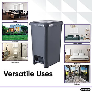 Superio Slim Trash Can with Foot Pedal – 4 Gallon Step-On Trash Can, Small Plastic Garbage Can with Lid, Trash Can for Bathroom, Bedroom, RV, Kitchen, Office, Patio, or Dorm – Onyx Grey
