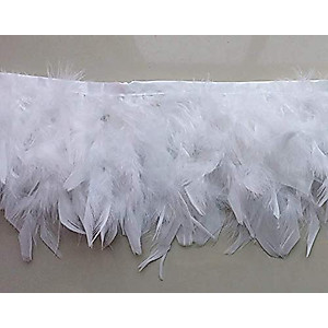 Sowder Turkey Feathers Trim Fringe for Party Wedding Dress Sewing Crafts Costumes Decoration Pack of 2 Yards (White)