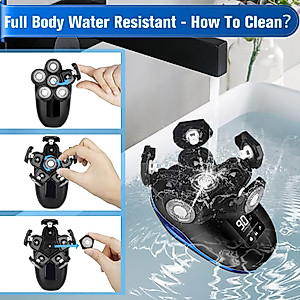 6 in 1 Electric Rotary Shaver for Bald Men - Cordless Wet/Dry IPX7 Waterproof with LED Display and Shaver Kit