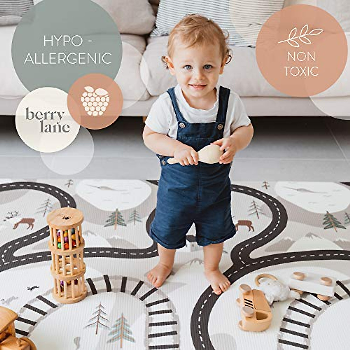 Berry Lane Baby Play Mat | Large 6.5 ft x 4.5 ft One-Piece Reversible Foam Floor Playmat | Tummy Time | Extra Soft & Thick | Non-Toxic | for Infants, Babies, Toddler, and Kids