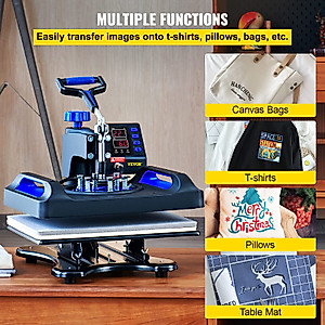 VEVOR Heat Press Machine, 12 x 15 Inches, Fast Heating, 360 Swing Away Digital Sublimation T-Shirt Vinyl Transfer Printer with Anti-Scald Surface, Canvas Bag, Pillow, Banner, ETL Listed, Blue