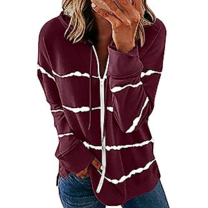 BXzhiri Striped Full Zip Long Sleeve Lightweight Sweatshirts for Women Jacket Coat Lightweight Sweatshirts