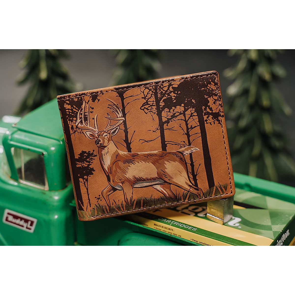 House of Jack Co. Deer In The Woods Bifold Wallet | Full Grain Italian Leather Mens Wallet | Classic Wallet For Men | Deer Hunter Mens Gift