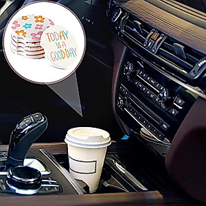 Dingion 6 Pcs Preppy Car Coasters with Finger Notch Aesthetic Cork Base Absorbent Ceramic Coasters Cute Car Drinks Coasters with Anti Slip Cork Base for Auto Accessories