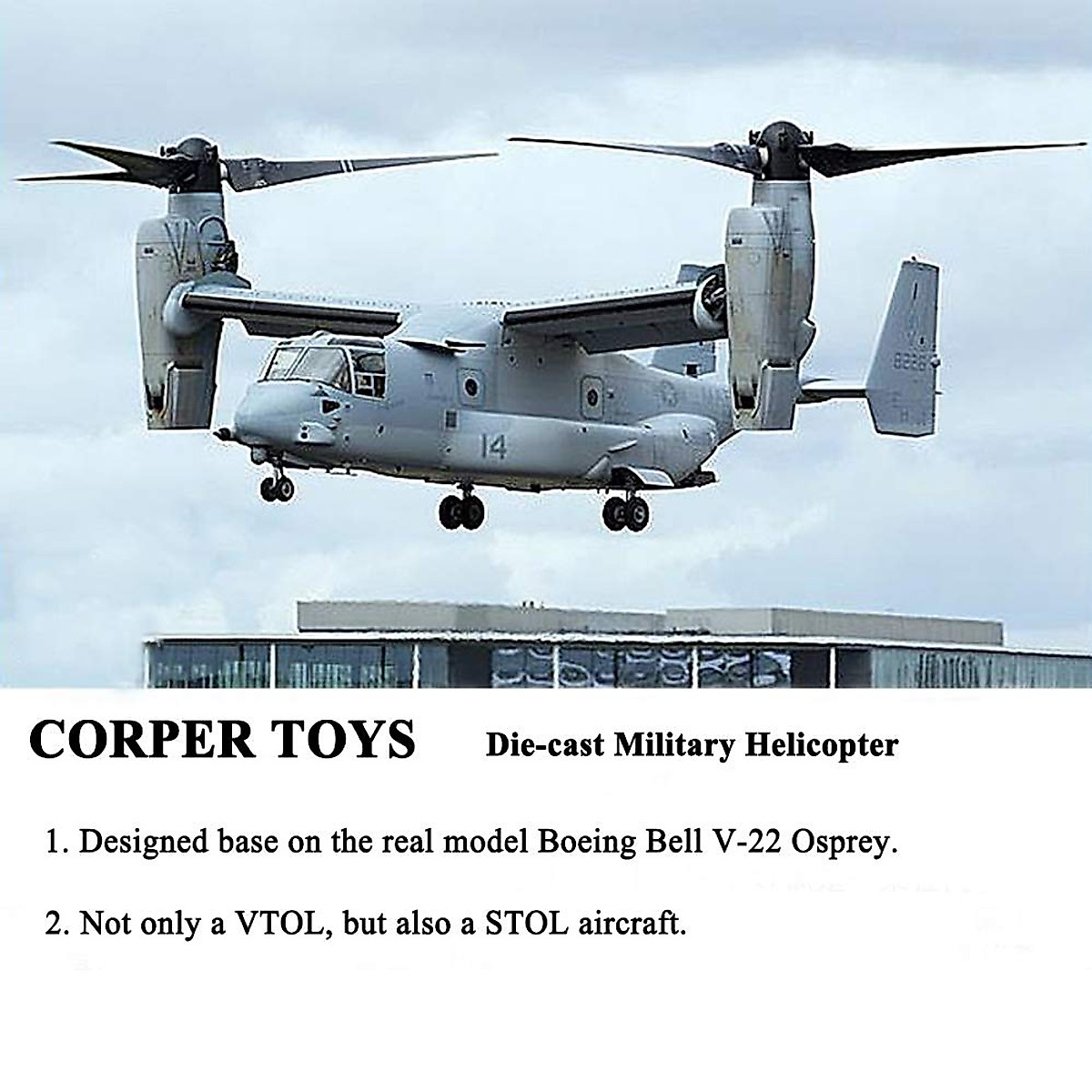 CORPER TOYS Aircraft Military Helicopter Transport Airplane Fighter Plane Army Air Force Die Cast Pull Back Toy with Lights and Sounds for Kids (Gray)