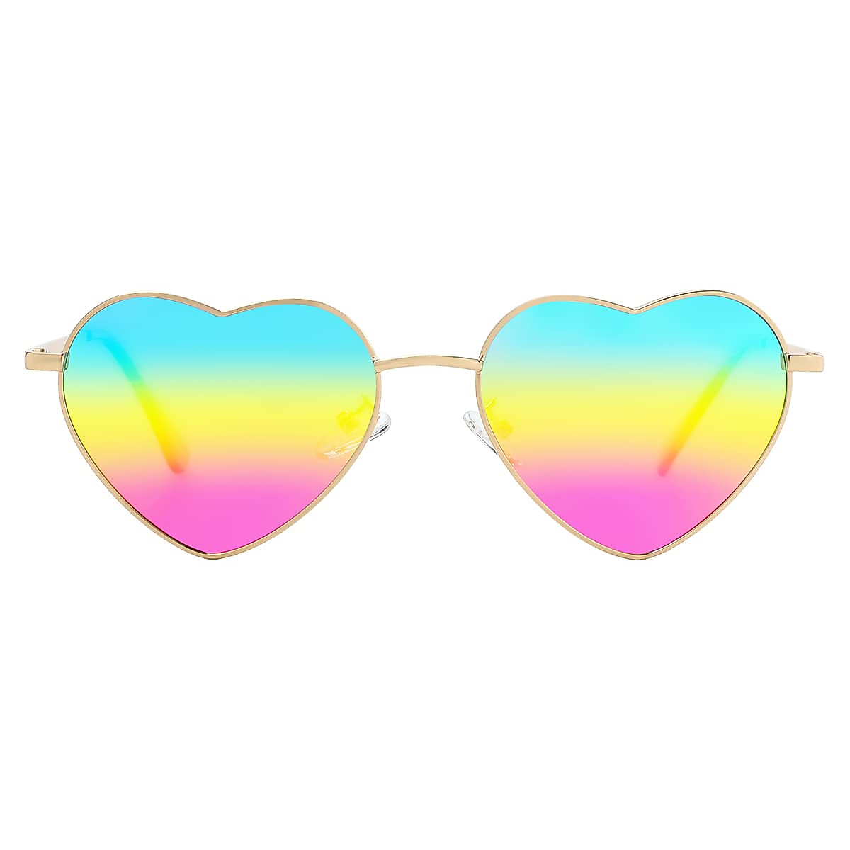 Polarized Heart Shaped Sunglasses for Women Metal Frame Cute Lovely Glasses 100% UV Protection (Gold/Rainbow Mirror)