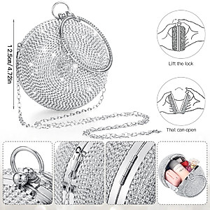 Disco Ball Round Purse for Women 4.72 Inch Silver Circle Crystal Clutch Rhinestone Evening Tassel Long Chain Handbag Wedding Engagement Party Decoration Disco Evening Party Gift Supplies
