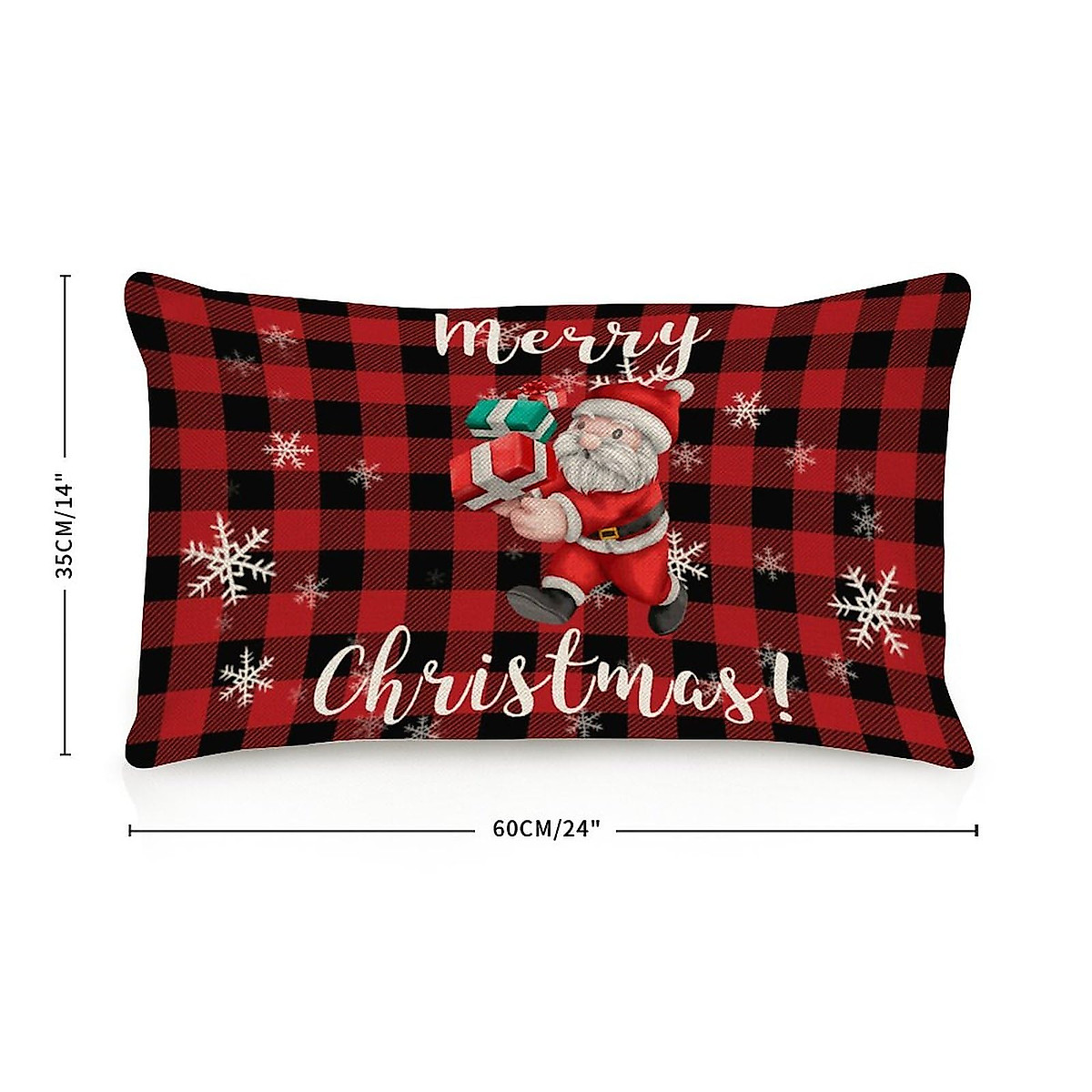 Farmhouse Cotton Linen Cushion Cover with Zipper 14x24in Red and Black Buffalo Plaid Merry Christmas Santa Claus Pillow Case Throw Pillow Cover for Living Room Bedroom Decor Xmas Gifts for Friend