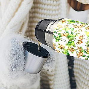 Stainless Steel Leather Vacuum Insulated Mug Flower Thermos Water Bottle for Hot and Cold Drinks Kids Adults 16 Oz
