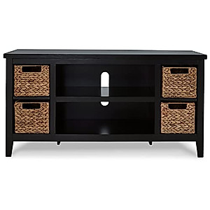 Signature Design by Ashley Mirimyn Casual TV Stand for TVs up to 54" with 4 Baskets and 3 Adjustable Shelves, Black & Light Brown