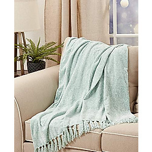 SARO LIFESTYLE Chenille Throw with Fringed Edge, Aqua, 50"" x 60""" (TH110.A5060)
