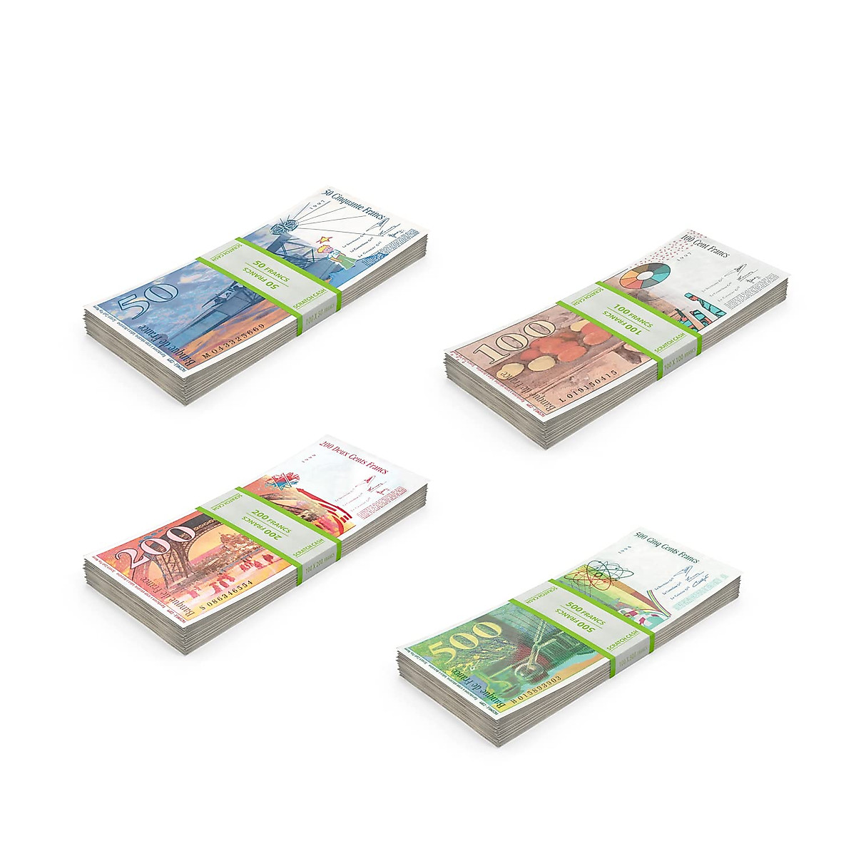 Scratch Cash Bundle ₣ Money to Play - 4 bribes 25 x ₣ 50, 100, 200 and 500 (Real Size)