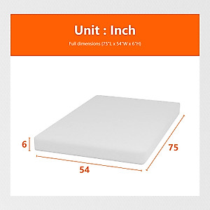 PayLessHere Full Size Mattress,6 Inch Gel Memory Foam Mattress in a Box,Medium-Firm,Pressure Relief&Temperature Regulation,CertiPUR-US Certified,White