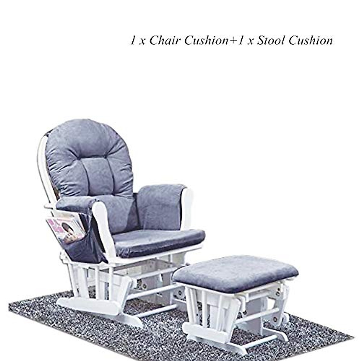 Zerone Soft Velvet Cotton Chair Cushions and Stool Pad Set,Glider Rocker Replacement Cushions,Glider Rocker Replacement Cushions with Storage Pockets