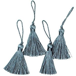 Expo International 2" Key Pack of 4 Mini Fiber Tassel, Pewter, 4 Count