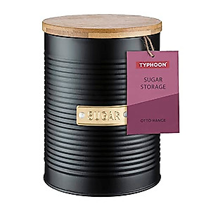 Typhoon Living Otto Airtight Sugar Storage Canister with Bamboo Lid, 1.4 Litre, Matte Black/Gold