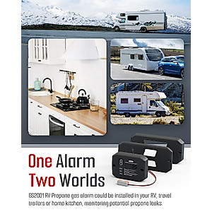 RV Propane Gas Detector, GasDoc Propane Gas Detector with 85dB Audible & Visual Alarm, for Natural Gas or Propane in RV or Motorhome, DC 12V, 3 Brackets (Long & Short, Surface & Flush) - Black