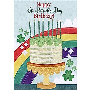 Designer Greetings Birthday Cake and Rainbow St. Patrick's Day Birthday Card