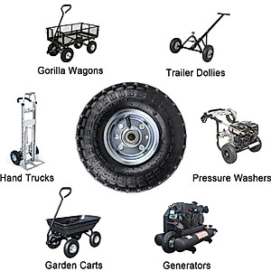 bimiti 4 Pack 10" Rubber Tires and Wheels Pneumatic Air Filled Heavy-Duty Replacement Wheels Tires with 5/8" Center Bearing All Purpose Utility Air Tires Wheels for Dolly Hand Truck Garden Cart