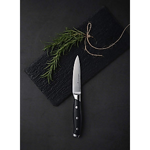 linoroso Paring Knife 3.5 inch Small Kitchen Knife with Dishwasher Safe Plastic Cutting Boards for Kitchen, Sharp Forged German Carbon Stainless Steel Fruit Knife with Defrosting Tray Set of 3