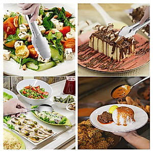 Serving Utensils, XEVOM 6-Piece Stainless Steel Serving Utensil Set Include Serving Spoon, Slotted Serving Spoon, Serving Fork,Serving Tong, Appetizers Tong,Pie Server (Silver)