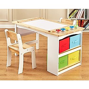 FUNLIO Wooden Kids Art Table & 2 Chairs Set (for Ages 3-8), Kids Craft Table with Large Storage & Paper Rolls, Toddler Drawing Table Solid Wood, Easy to Assemble/Clean, CPC & CE Certified