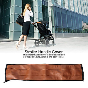 Stroller PU Leather Handle Sleeve Cover with Zipper Removable Baby Stroller Armrest Cover Stroller Accessories(Brown)