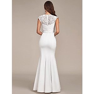 Ever-Pretty Women's Mermaid Spaghetti Straps V-Neck Long Formal Dresses for Evening Party White US10