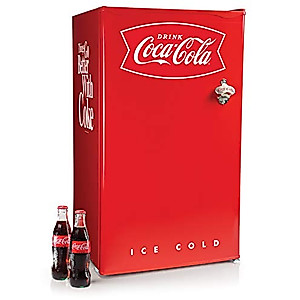 Nostalgia Coca-Cola CRF32CK 3.2 Cu. Ft. Refrigerator With Freezer Adjustable Temperature Cools as low as 32 Degrees, Bottle Opener, Ice Cube Tray, Scraper Included, Red