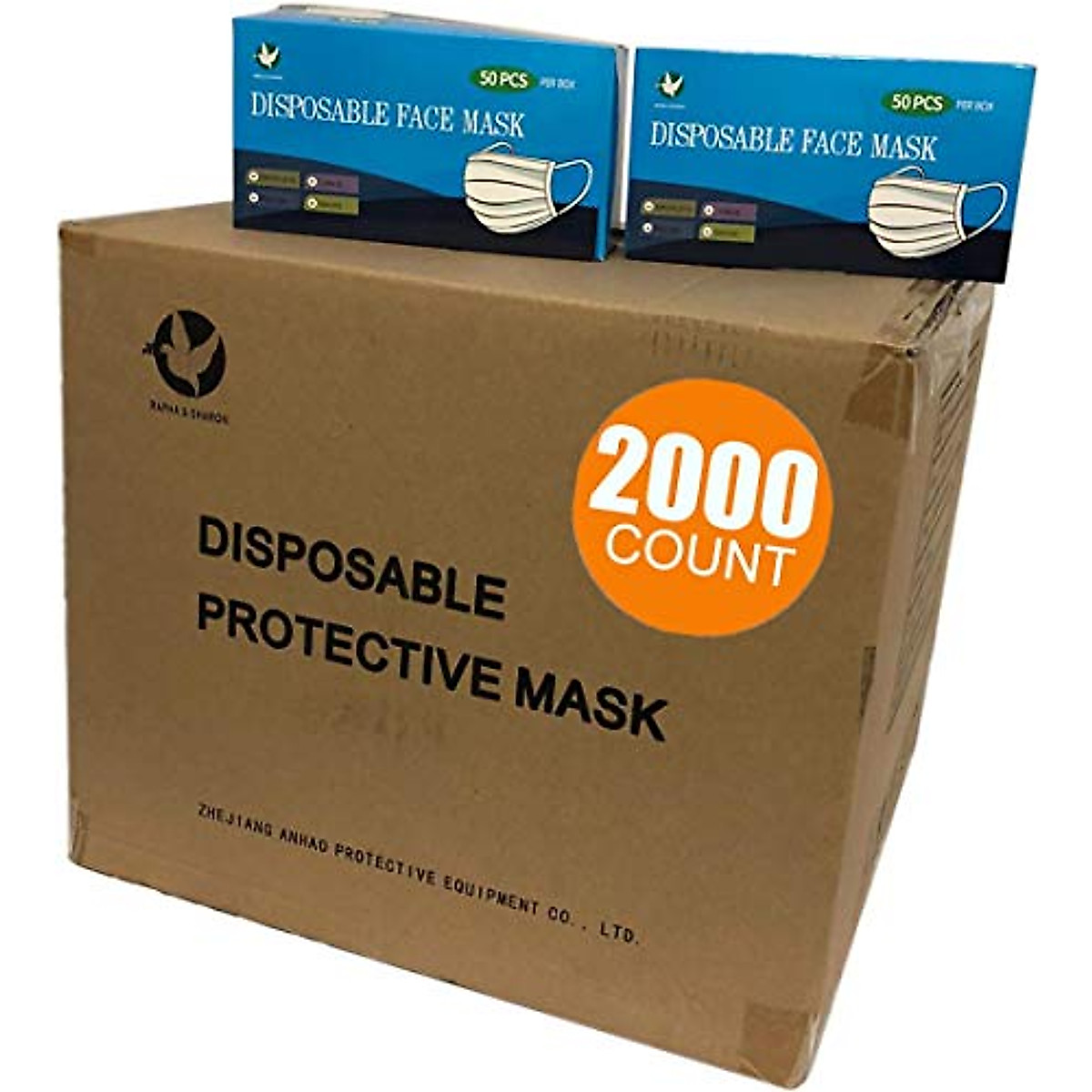 2000 PCS Wholesale Bulk Disposable Face Masks Blue (40 Boxes, 50pcs/Box), 3-Layers