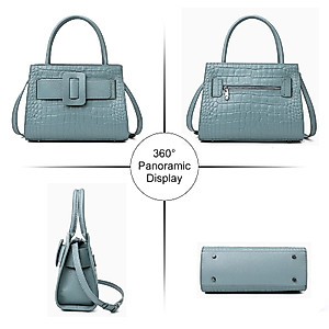 JESSWOKO Luxury Blue Leather Crossbody Bags Crocodile Texture Shoulder Purse Unique Buckle Designer Handbags Love Gifts for Her Trendy Satchel Bag for Women