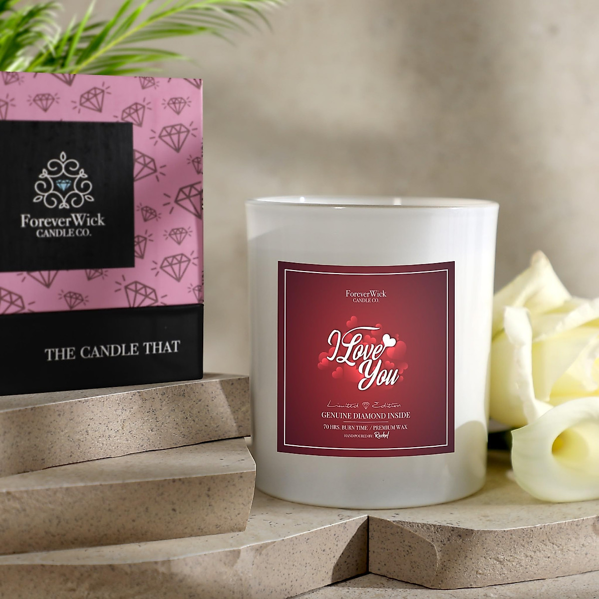 I Love You Surprise Candle with Diamond Inside | Foreverwick Candles | Scented Soy Candles Gifts for Women Anniversary Candle Wax | Romance Candles All-Natural Organic Soy Candle 14oz | 70h