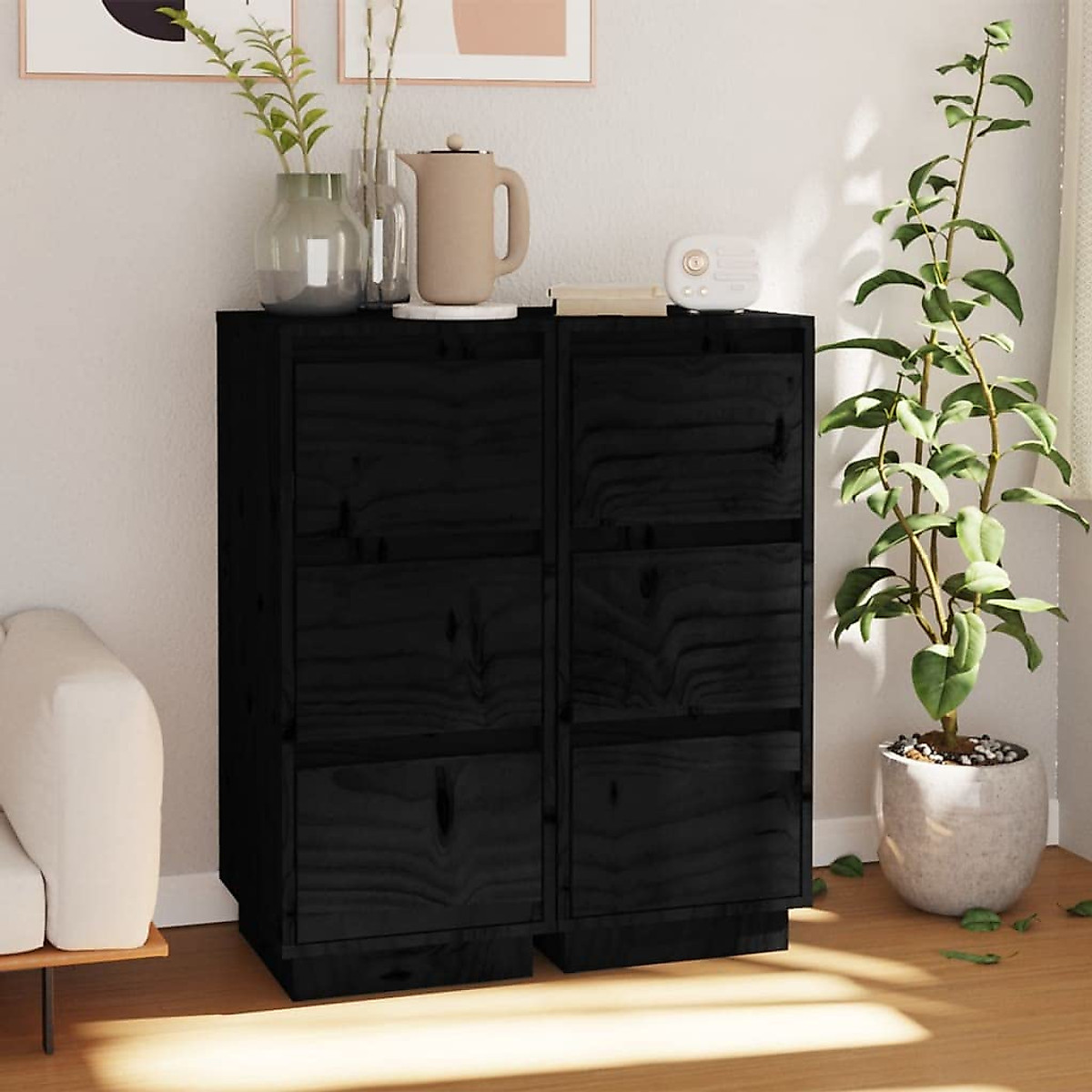 UTSRABFA Entryway Cabinets Kitchen Storage Cabinets Storage Cabinets Sideboards 2 pcs Black 12.6"x13.4"x29.5" Solid Wood Pine Suitable for Foyer, Entrance, Corridor, Bedroom