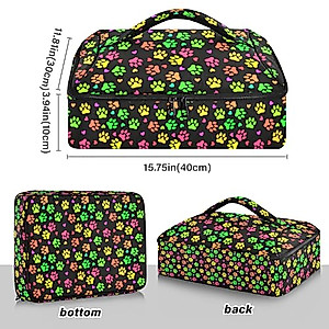 Kcldeci Insulated Thermal Food Carrier Insulated Casserole Carrier for Hot or Cold Food,Footprints Dog Cat Insulated Tote Bag for Potluck Cookouts Parties Picnic,Lasagna Lugger